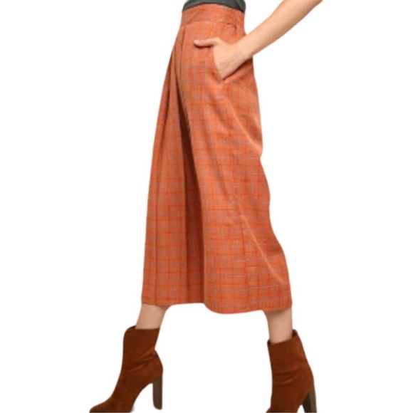 Umgee | Pants & Jumpsuits | Umgee Womens Orange High Rise Plaid Pleated ...